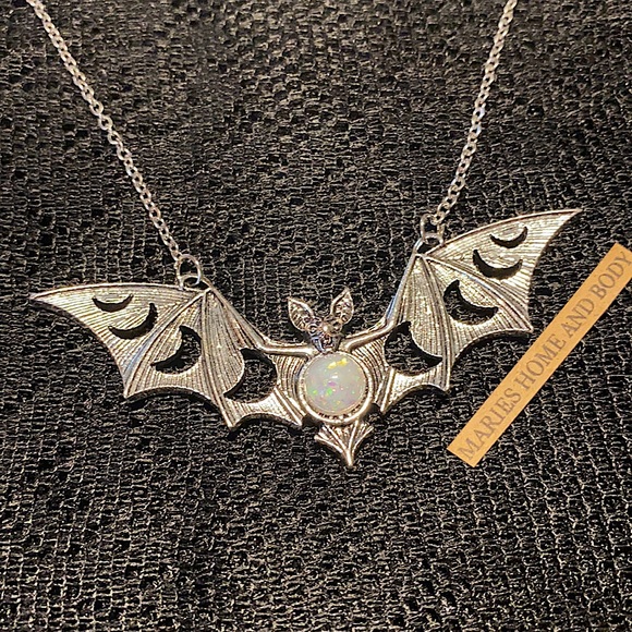 Jewelry | Bat Moon Phases Iridescent Moonstone Necklace Pendant Spooky ...